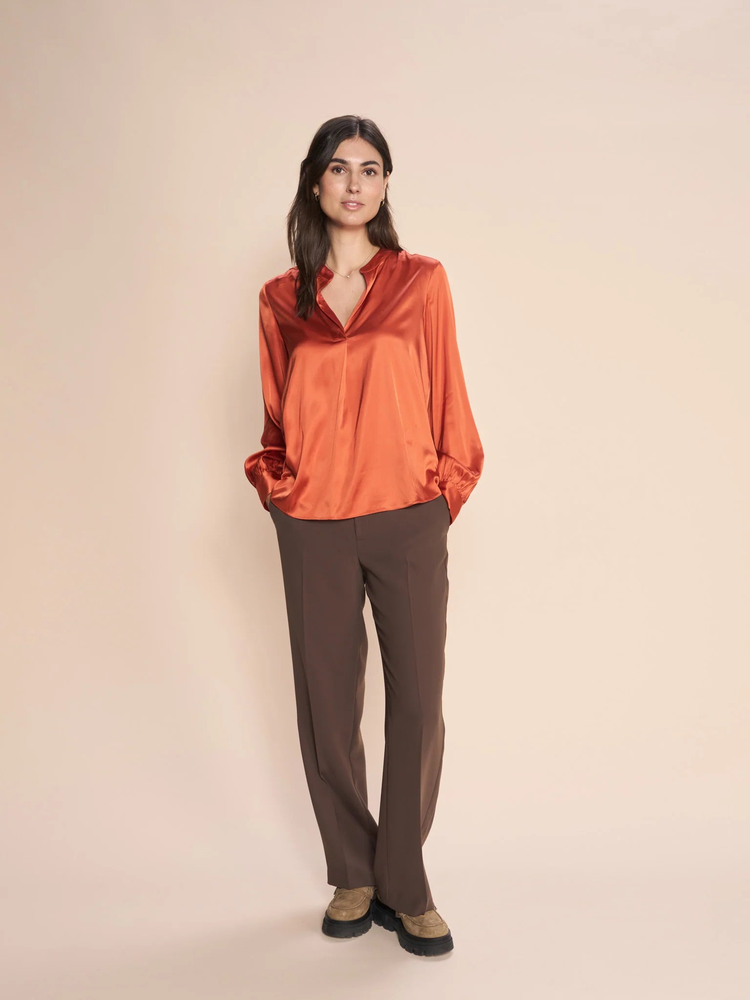 Mos Mosh Enfa Satin Blouse-Burnt Ochre-155980 – Eva Lucia
