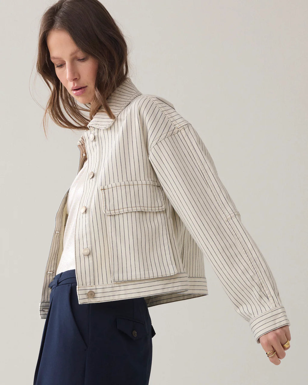 Summum Woman Boxy Jacket in Ivory Yarn Stripe - 1s1289-12403 – Eva Lucia